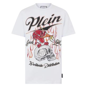 Philipp Plein Rundhals-T-Shirt Little Devil Crystal - - Tops - Herren - Wei&szlig; - M
