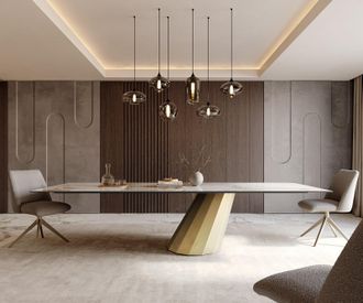 DELIFE Esstisch Edge 300x100 Keramik Minas Melange Wei&szlig;-Beige Parabel Metallic Gold, Esstische