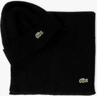 Lacoste Coffret &eacute;charpe et bonnet c&ocirc;tel&eacute;s en laine