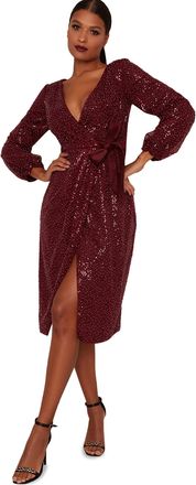 Chi Chi London Damen Midi-Partykleid mit Pailletten in Rot Cocktailkleid, burgunderfarben, 34