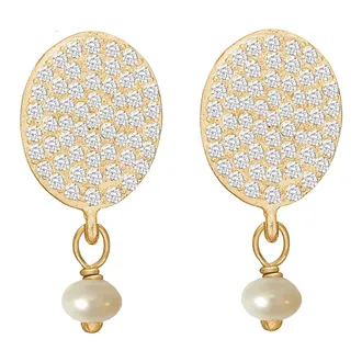 Frk. Lisberg Femme, Accessoires, Jaune, Taille: ONE Size Boucles doreilles clou en perle plaqu&eacute; or