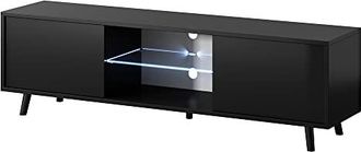 Selsey Lefyr - TV-Lowboard mit LED-Beleuchtung 140 cm (Schwarz Matt/Schwarz Hochglanz)