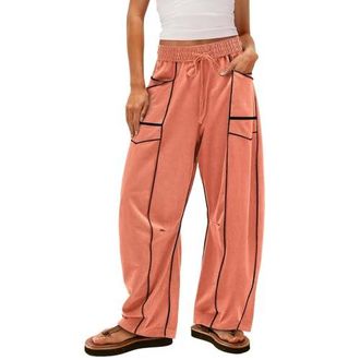 Generic Pantalon tonneau, pantalon de surv&ecirc;tement ample avec cordon de serrage pour l&eacute;t&eacute;, pantalon de plage d&eacute;contract&eacute;, rose, XXL