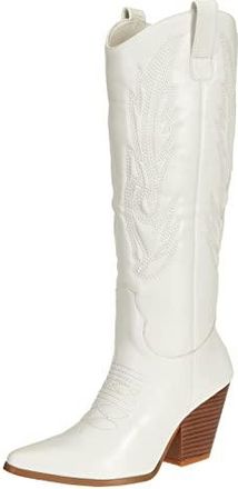 SheSole Bottes Cowboy Femmes Talons Bottes Hautes au Genou Western Classiques Noir Blanc