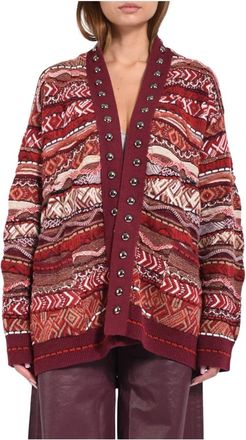 Laneus Femme, Pulls, Multicolore, Taille: 36 FR Cardigan jacquard multicolore avec finition côtelée