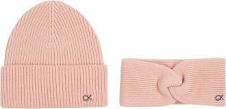 Calvin Klein Damen Geschenk-Set Ck Metal Beanie & Headband Strickm&uuml;tze & Stirnband, Rosa (Petal Blush), Einheitsgr&ouml;&szlig;e