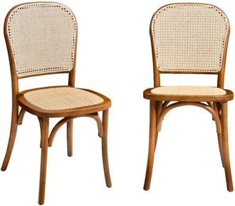 Sweeek 2er-Set Vintage-St&uuml;hle aus Holz und Rohrgeflecht