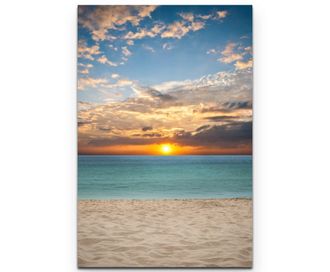 Paul Sinus Art Leinwandbilder | Bilder Leinwand 90x60cm Sonnenuntergang am weißen Sandstrand