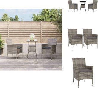 vidaXL 3-tlg. Garten-Bistro-Set mit Kissen Grau Poly Rattan - Gartensitzgruppe - Outdoor M&ouml;bel - Bistrotisch - Gartenm&ouml;bel Set - Polyrattan