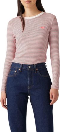 Levi's Damen Essential HM LS Tee T-Shirt, Turmeric Stripe Flame Scarlet, XXS