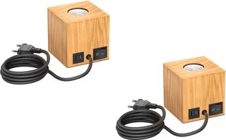 LEDs Com 2 Stück Tischlampe HITO, Schalter, USB, Echtholz (Gummibaum), quadratisch, hellbraun, 1x E27 max. 60W