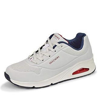 Skechers Femme Uno Stand On Air Baskets, Durabuck Blanc / garniture Bleu Marine et Rouge, 38 EU