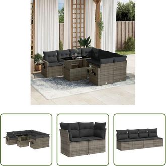 vidaXL vidaXL Rattanm&ouml;bel - 9-tlg. Garten-Sofagarnitur mit Kissen Grau Poly Rattan