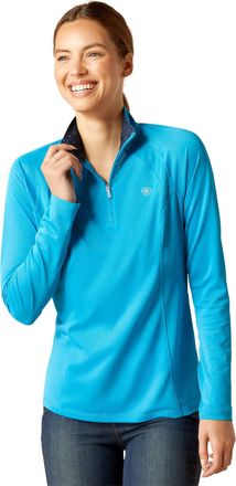 Ariat Womens Sunstopper 2.0 1/4 Zip Baselayer Top Long Sleeve in Hawaiian Surf, Size X-Small, by Ariat