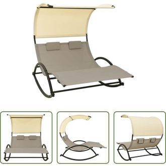 vidaXL Sonnendach - Doppel-Sonnenliege mit Sonnendach Textilene Taupe und Creme