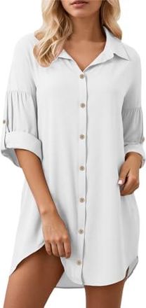 Generico Robe d&eacute;t&eacute; d&eacute;contract&eacute;e pour femme en coton et lin vintage &agrave; manches courtes, blanc, XX-Large