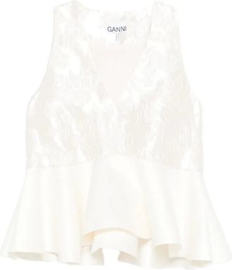 Ganni Femme, Tops, Gris, Taille: 42 FR Satin Cloque Peplum Top