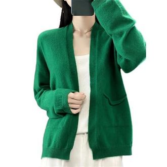 Generic Cardigan tricot&eacute; en laine fine m&eacute;lang&eacute;e &agrave; col en V sans boucle pour femme, Vert, XS