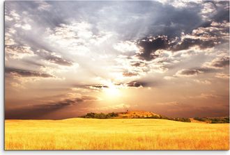Paul Sinus Art Sinus Art Wandbild 60x40cm Landschaftsfotografie - Gold gelbes Weizenfeld im Sonnenschein auf Leinwand für Wohnzimmer, Büro, Schlafzimmer, Ferienwohnu