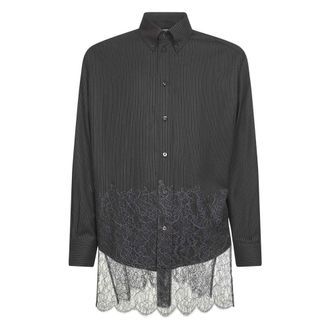 Fendi Braune Spitzen-Einsatz Wollhemd - - Shirts - Herren - Braun - M