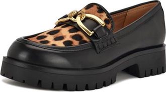 Nine West Mocassins &agrave; pignons pour femme, Noir/Leopard Multi 001, 39 EU