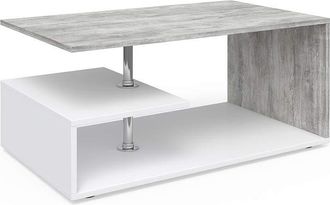 Vicco Couchtisch Guillermo, Couchtisch mit der Ablage, Weiß/Beton, 91 x 52,6 cm