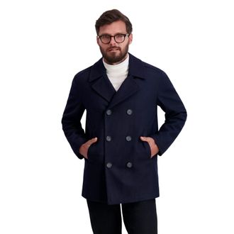 Nautica Herren Peacoat Zweireihiger Wintermantel aus Wollmischung Erbsenmantel, Dunkles Marineblau, S
