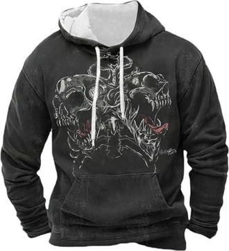 Generico Sweat &agrave; capuche pour homme avec cr&acirc;ne imprim&eacute; en 3D graphique gothique Os Punk Hip Hop Sweat-shirt r&eacute;tro Top Streetwear de Ball Masqu&eacute; F&ecirc;te Veste pour