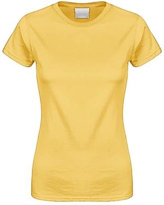 Generic Chemisier uni à manches courtes pour femme - En coton - Col rond - Coupe ajustée - Pour la vie quotidienne - Cadeau de Noël, doré, XL