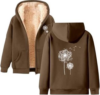 Generic Vestes pour femmes 2026 unisexe &agrave; la mode d&eacute;contract&eacute;e imprim&eacute;e veste de sport dhiver avec fermeture &eacute;clair et poche &agrave; capuche, marron, 3XL