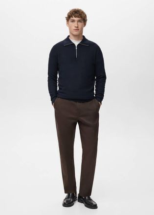 Mango Pull-over microstructure col zipp&eacute; bleu marine - Homme - XXL - MANGO MAN