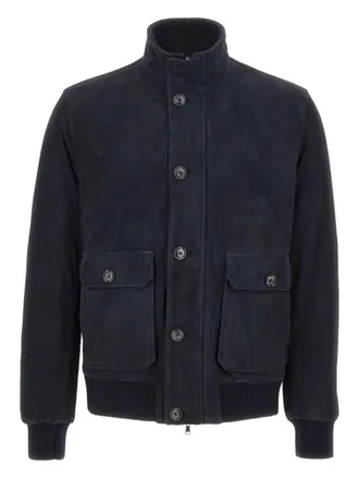 Barba veste boutonnée à col nervuré - Bleu