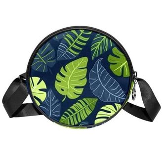 Generic Sac &agrave; bandouli&egrave;re rond pour femme, motif feuilles tropicales, sac &agrave; dos &agrave; bandouli&egrave;re avec fermeture &eacute;clair, bretelles r&eacute;glables, sac &agrave; main rond d&eacute;co