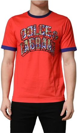 Dolce & Gabbana Homme, Tops, Orange, Taille: M T-shirt en jersey de coton avec imprim&eacute; Dgvib3 et logo