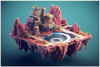 Wallario K&uuml;chenr&uuml;ckwand aus Glas 90 x 60 cm, Motiv: Schwebende Pixel-Oase | Spritzschutz abwischbar & pflegeleicht