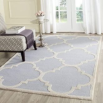 Safavieh Modern Teppich für Wohnzimmer, Esszimmer, Schlafzimmer - Cambridge Collection, Kurzer Flor, Hellblau und Elfenbein, 183 X 274 cm
