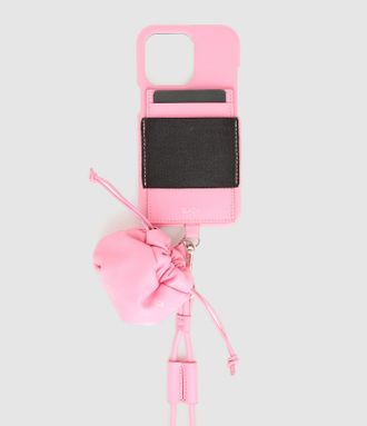 Elaow Porte-cartes et Porte-Airpods Cordon Cuir Rose