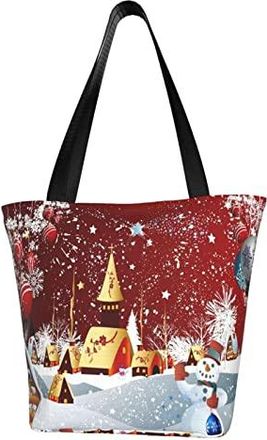 AOOEDM Joyeux No&euml;l bonhommes de neige sac fourre-tout r&eacute;utilisable femmes sac &agrave; main d&eacute;contract&eacute; sacs &agrave; bandouli&egrave;re pour faire les courses &eacute;picerie voyage &agrave; 