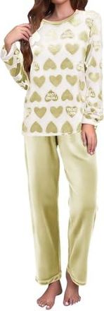 Generic Ensemble pyjama confortable &agrave; manches longues pour la Saint-Valentin 2026 pour femme, Vert, XXL