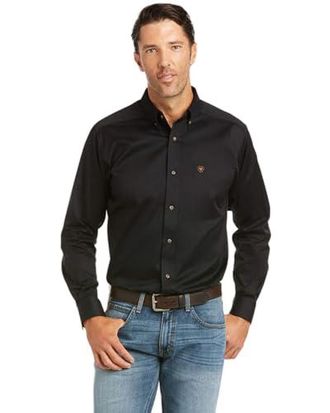 Ariat Solid Twill Fitted Shirt Chemise, Noir, L Homme
