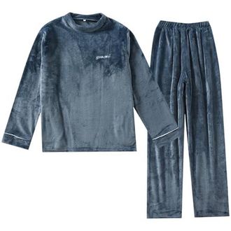 Generic Pyjama Homme Hiver Pyjama Polaire Homme Ensemble Deux Pi&egrave;ces en Polaire &Eacute;paisse Couleur Unie Haut + Pantalon V&ecirc;tement de Maison Ultra Doux et Chaud
