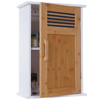 Mendler H&auml;ngeschrank HWC-A85, Badschrank Wandschrank Bambus, 52x35x21cm wei&szlig;