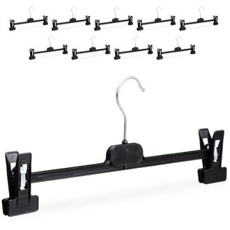 Relaxdays 100 x Hosenb&uuml;gel Kunststoff, Klemmb&uuml;gel verstellbar, drehbarer Metallhaken, Rockb&uuml;gel, HxBxT: 14 x 36 x 3 cm, schwarz