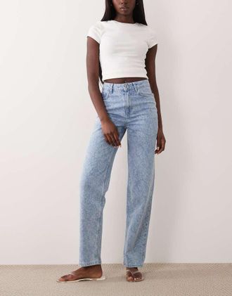 Miss Selfridge Jean droit &agrave; imprim&eacute; dentelle - Bleu moyen