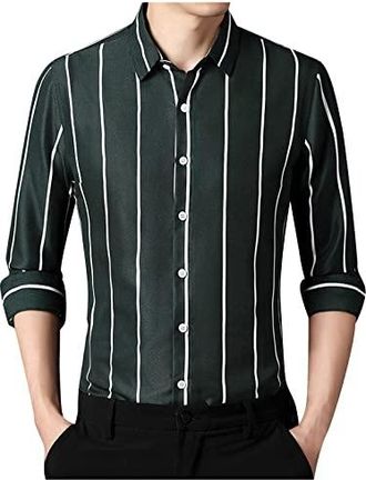 Generic Chemise ray&eacute;e boutonn&eacute;e pour homme, chemise ray&eacute;e &agrave; revers pour homme, chemise d&eacute;contract&eacute;e et respirante, chemise classique essentielle, minimaliste,
