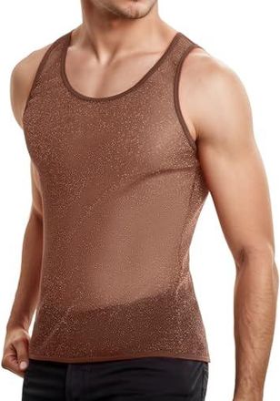 Generic D&eacute;bardeur transparent pour homme - Maillot de corps de sport - En maille - Sans manches - Brillant - Pour f&ecirc;te, clubwear - Sexy - D&eacute;bardeur en maille,