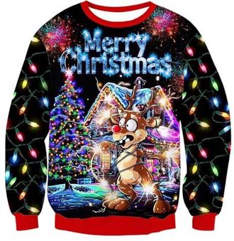 Generic Pull de No&euml;l fantaisie pour homme - Imprim&eacute; de No&euml;l - Doux et d&eacute;contract&eacute; - Manches longues - Coupe d&eacute;contract&eacute;e - Tenue de No&euml;l classique pour lhiver