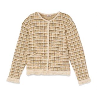 Oltre Cardigan aus Baumwollmischung mit Fransen - - Jackets - Damen - Beige - 2XL