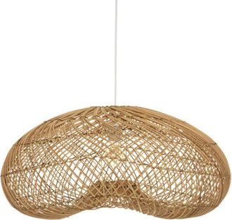 PEGANE Lampe suspendue, Suspension luminaire en bois de rotin coloris beige et métal blanc - longueur 68 x profondeur 58 x Hauteur 33 cm Pegane