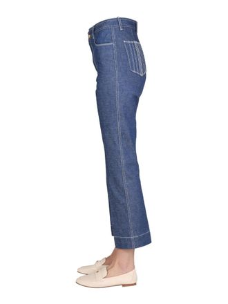 Tory Burch Wide Leg Cotton Jeans - Blue